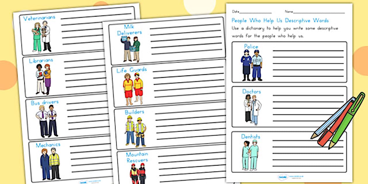 People Who Help Us Descriptive Words Worksheets - describing