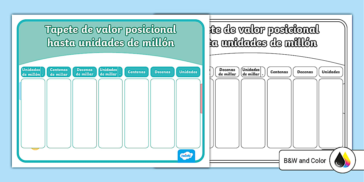 Tapete de valor posicional de millones (teacher made)
