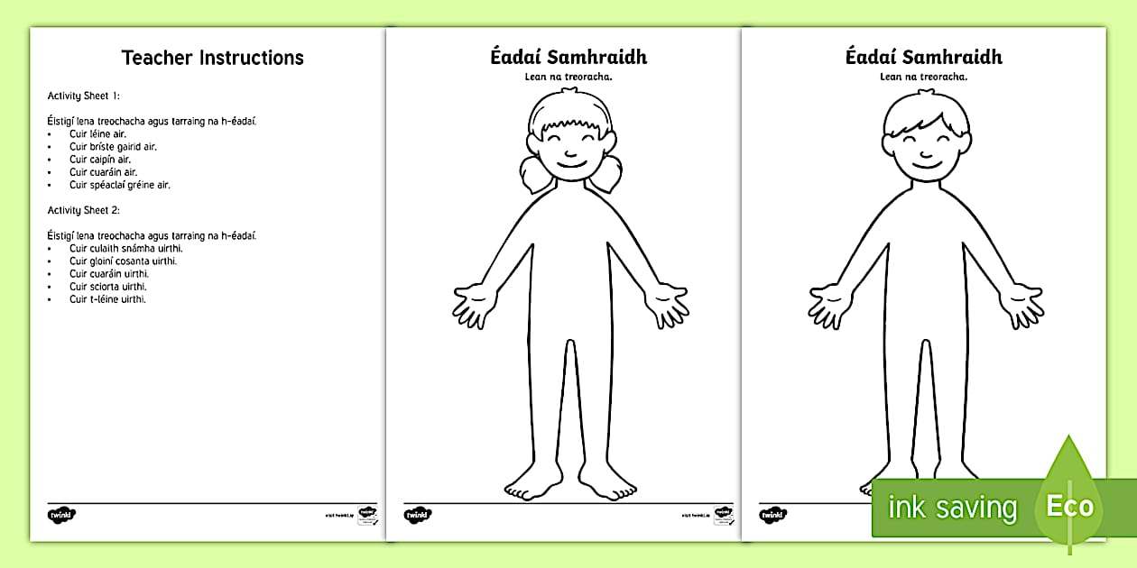 Draw on the Summer Clothes Worksheet Gaeilge - Twinkl