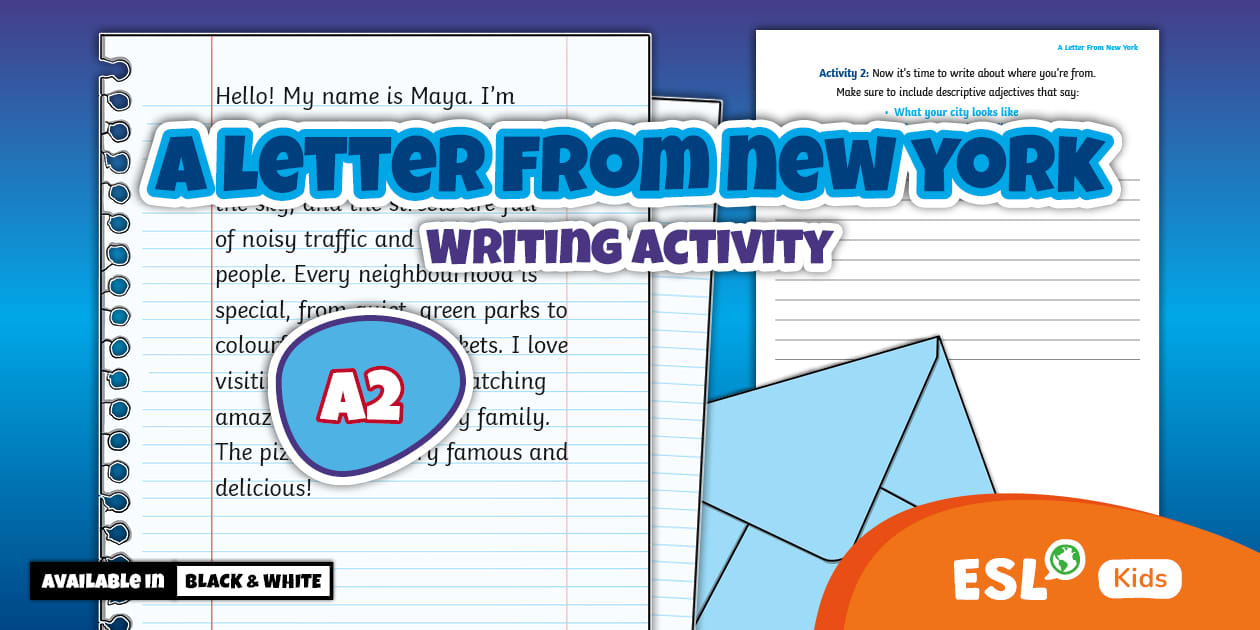 ESL A Letter from New York Writing Activity [Kids, A2]