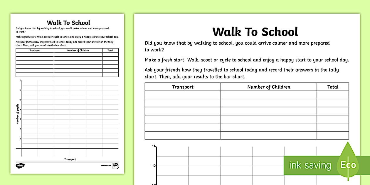 KS1 Walk to School Bar Chart Worksheet / Worksheet - Twinkl