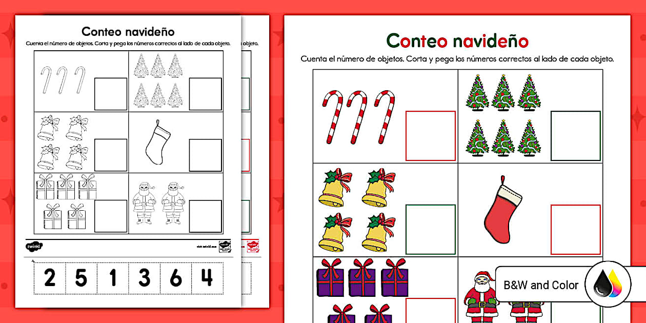 Actividad de recorta y pega: Conteo navideño - Twinkl