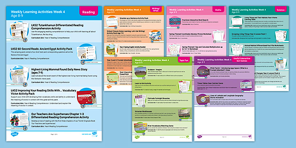 Weekly Learning Activities Pack Week 4 Age 8-9 - Twinkl