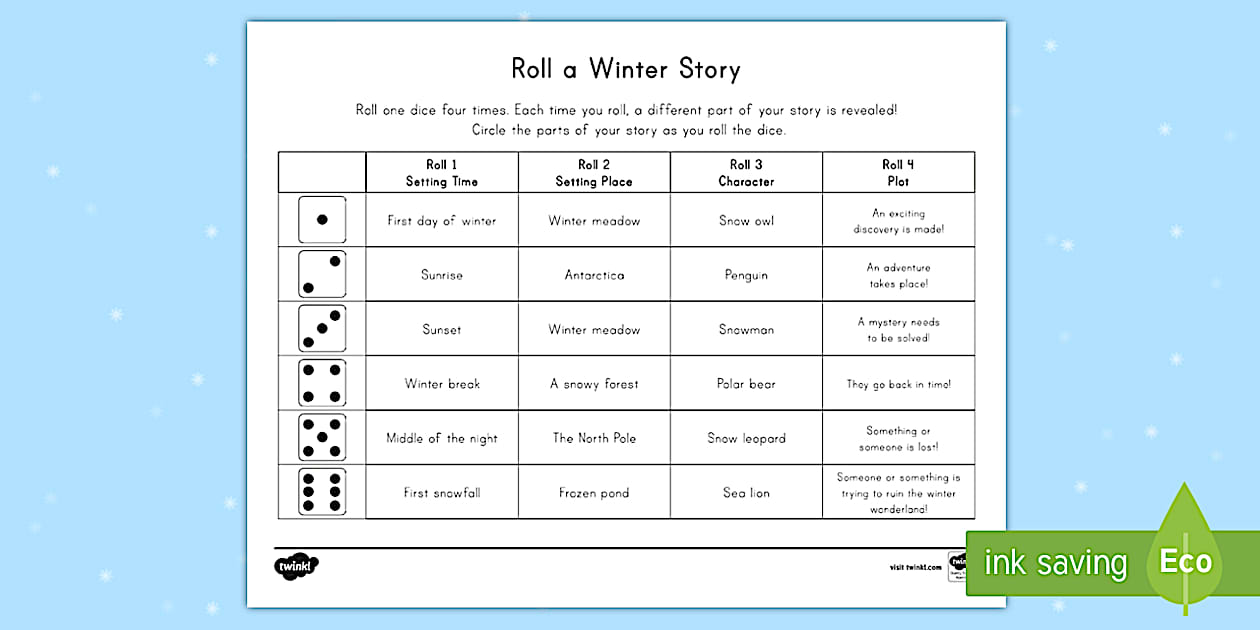 Collaborative Story Writing Activity - Roll a Winter Story