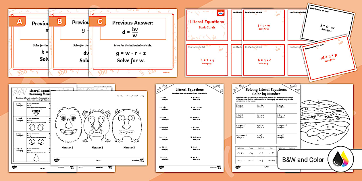Printable Literal Equations Worksheet Pack | Twinkl USA