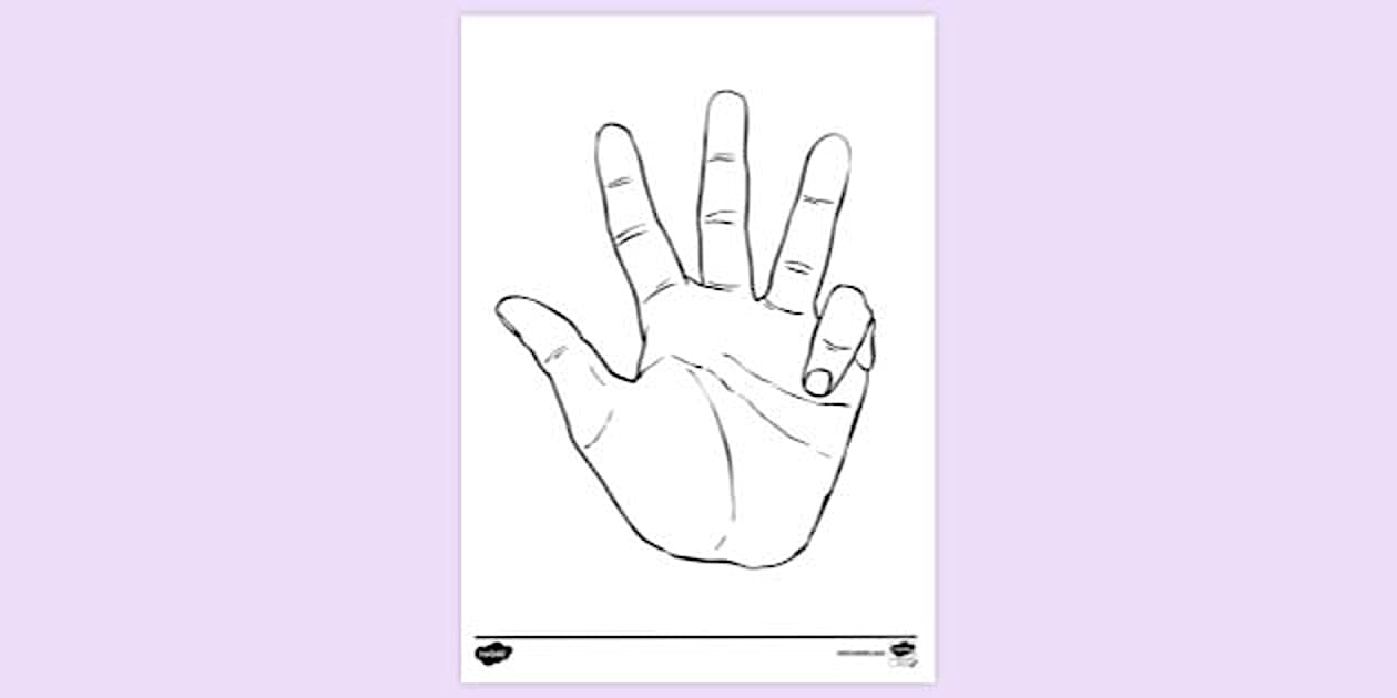 Hand with Thumb and 3 Fingers Up Colouring Sheet - Twinkl