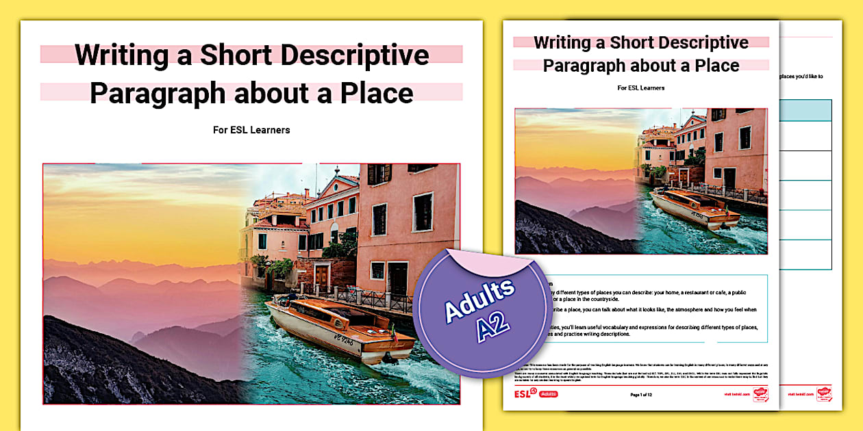 Writing Descriptions of Places Activity Sheet for A2 adults