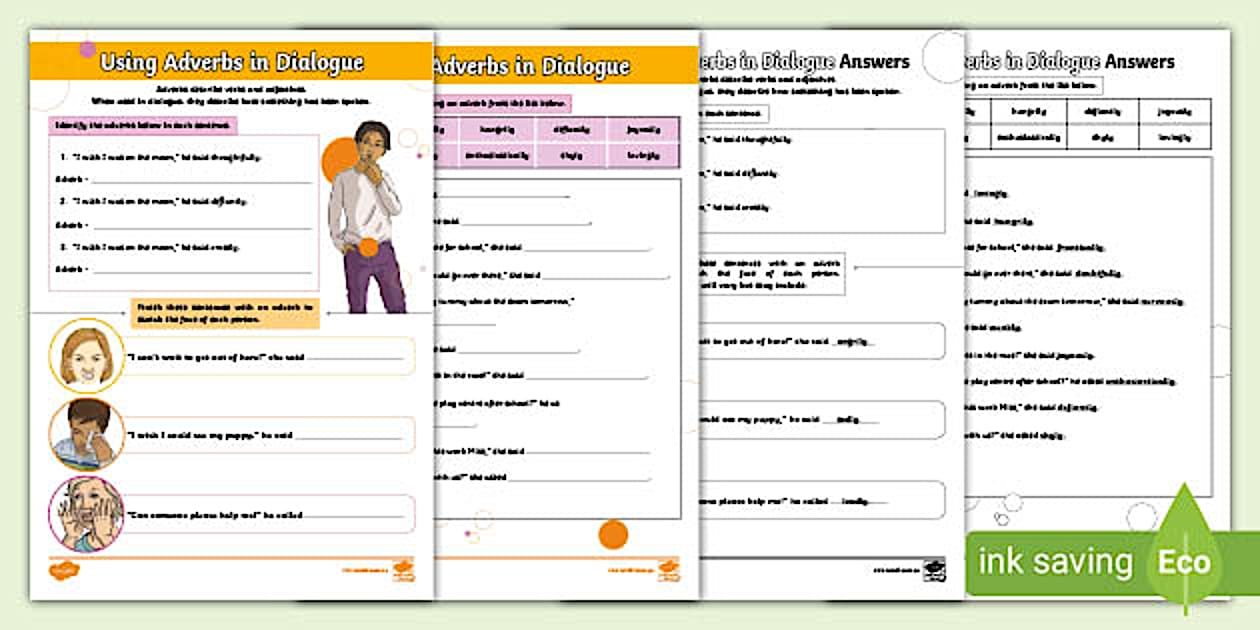 Adverbs in Dialogue Worksheet | Primary Resources - Twinkl