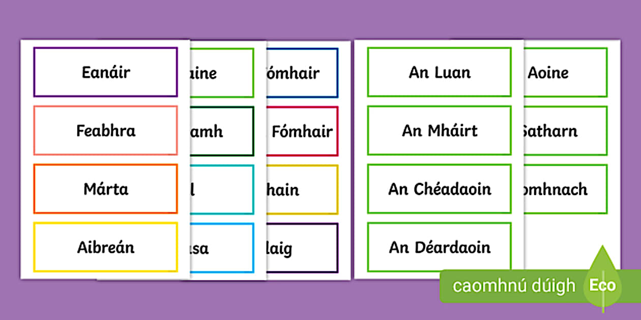 Editable Lipéid - Laethanta na Seachtaine agus Míonna na Bliana