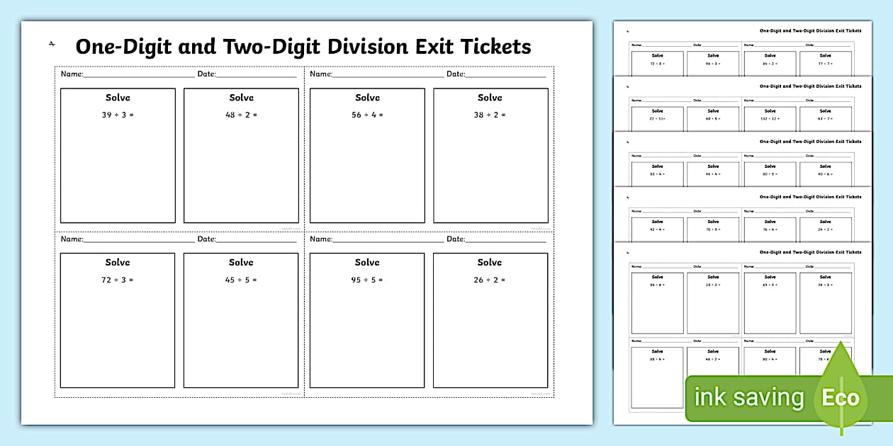 One-Digit and Two-Digit Division Exit Tickets (teacher made)