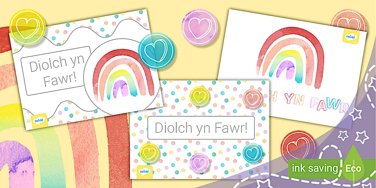 Cardiau Diolch: Thema Rhywle Draw Dros yr Enfys - Twinkl