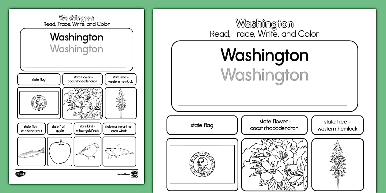 Washington Read, Trace, Write, and Color Worksheet - Twinkl