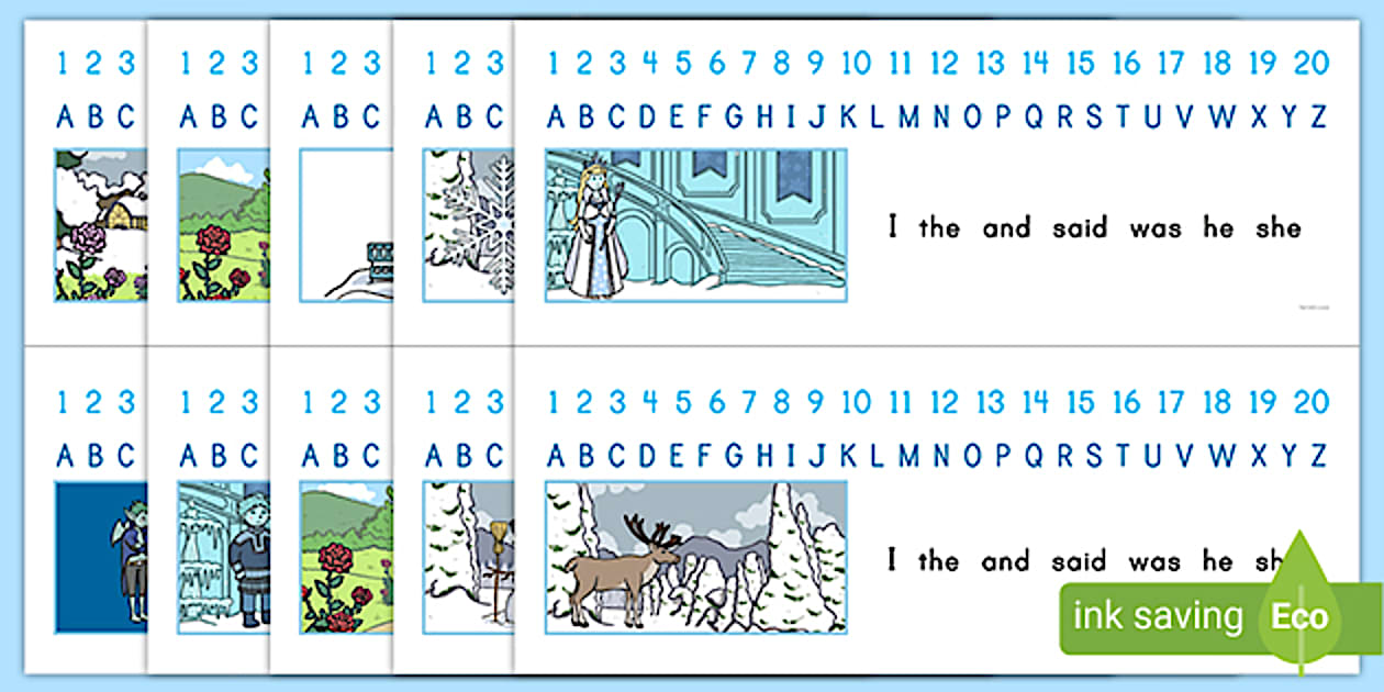 The Snow Queen Story Number and Alphabet Strips - Twinkl