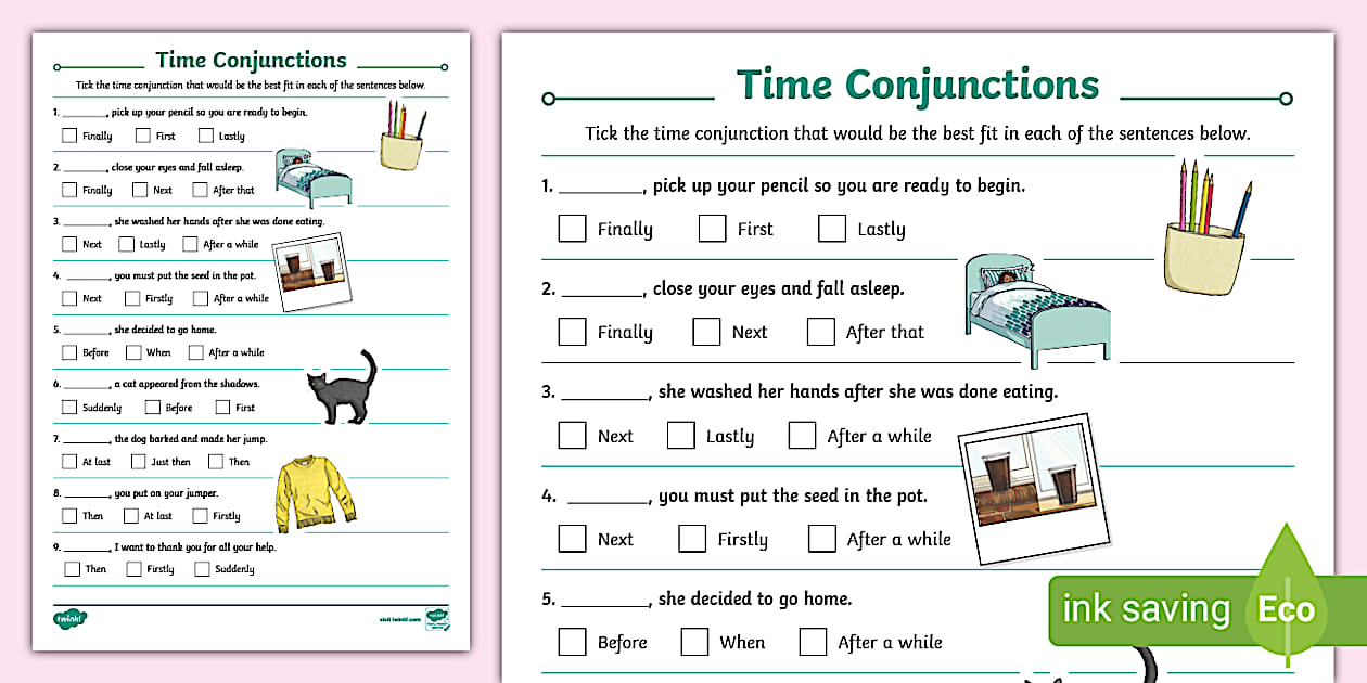 Time Conjunctions Paper Quiz (teacher made) - Twinkl
