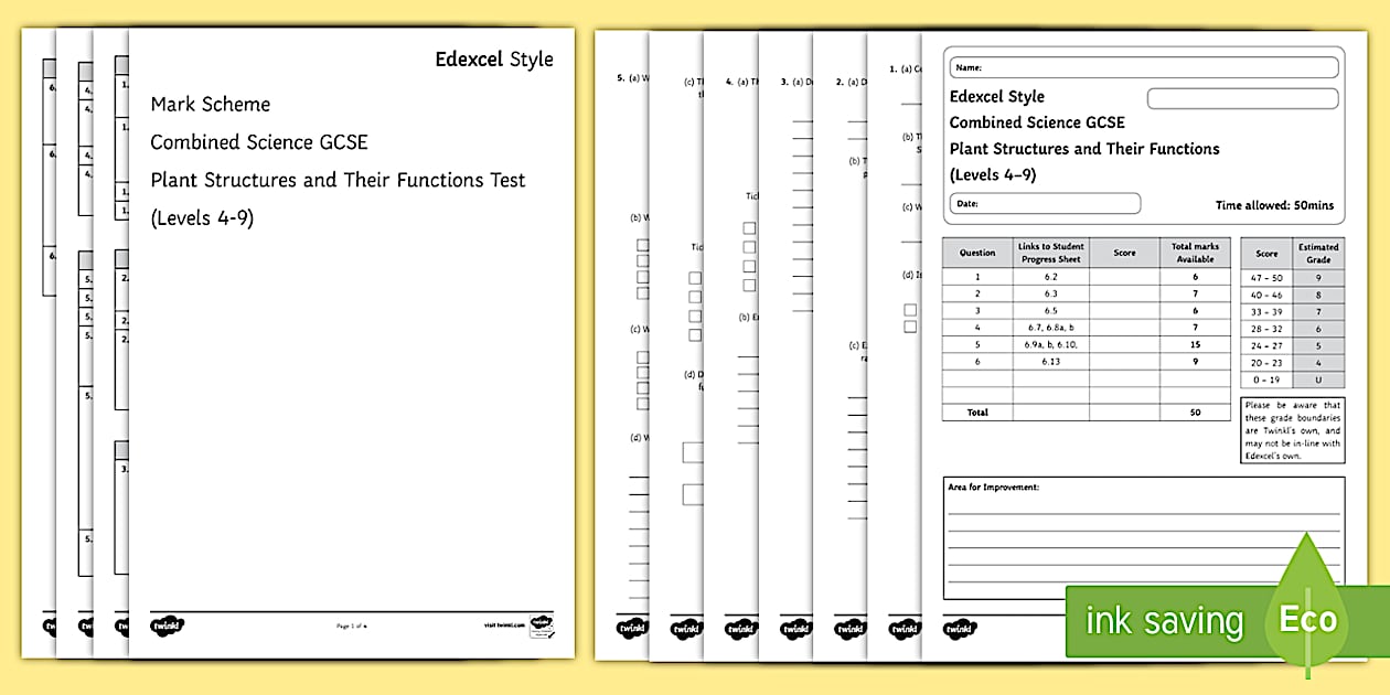 Edexcel Style GCSE Combined Science: Plant Structures and Their ...