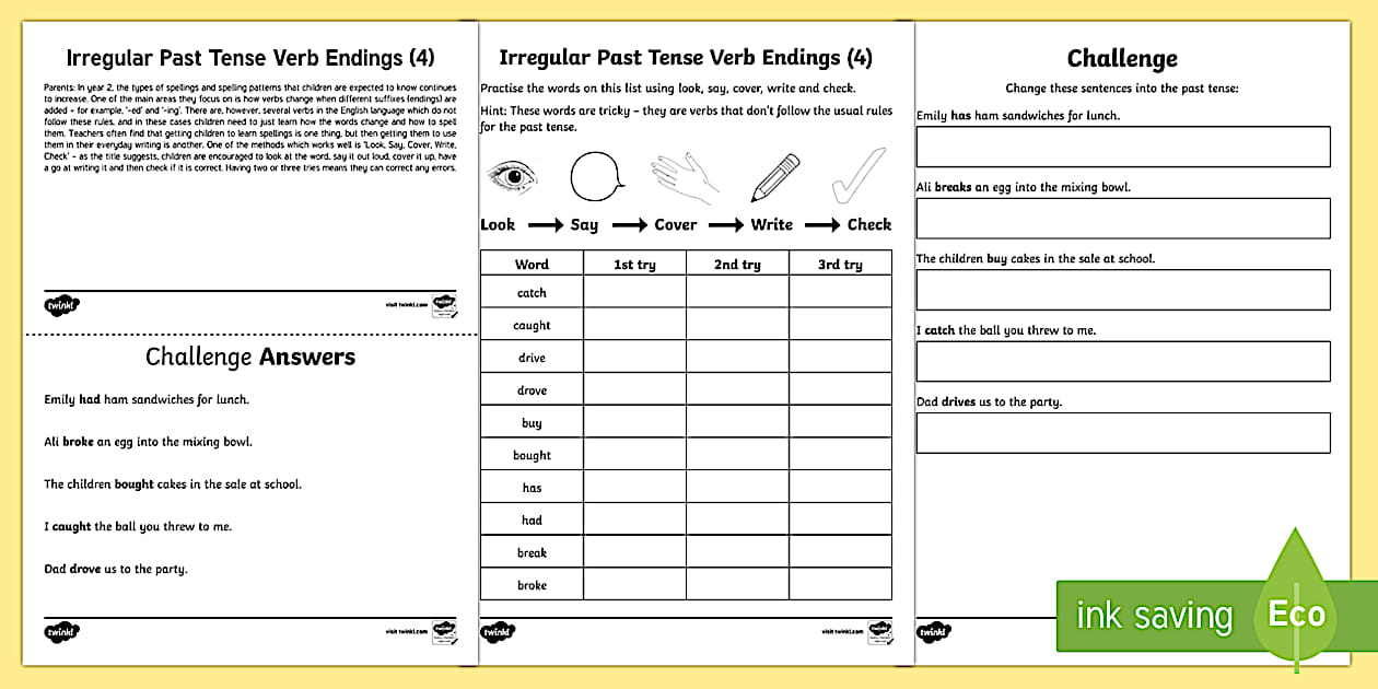 Year 2 Spelling Practice Irregular Past Tense Verb Endings (4) Worksheet