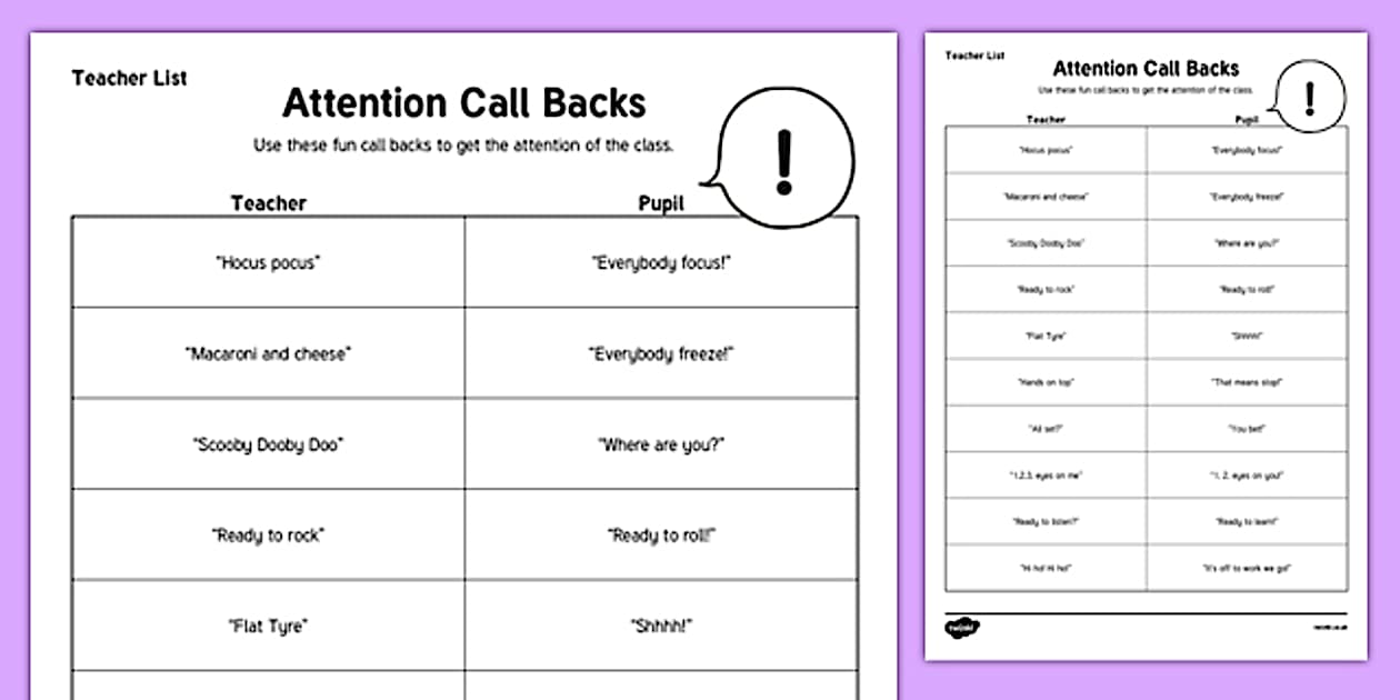 Attention Call Backs Teaching Ideas-Scottish (teacher made)