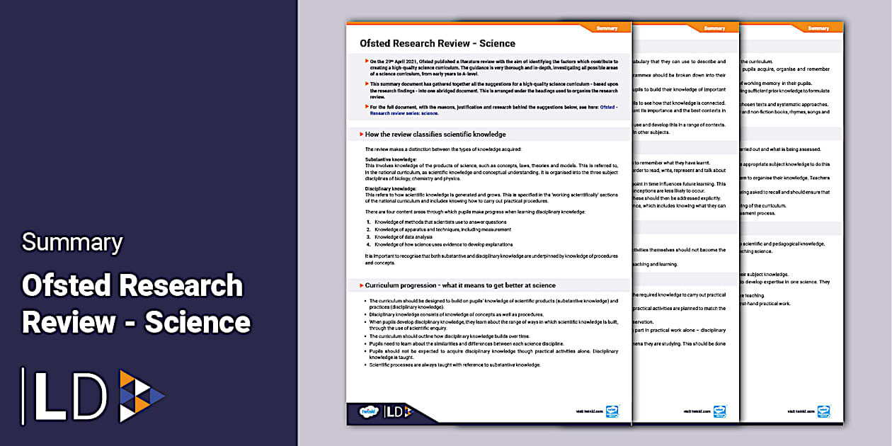 Summary: Ofsted Research Review - Science (Teacher-Made)