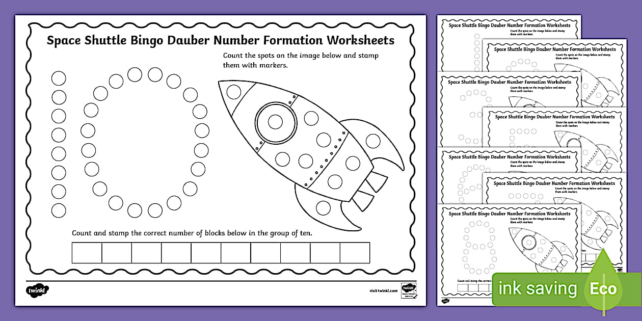 Space Shuttle Bingo Dauber Number Formation Worksheets | KS1