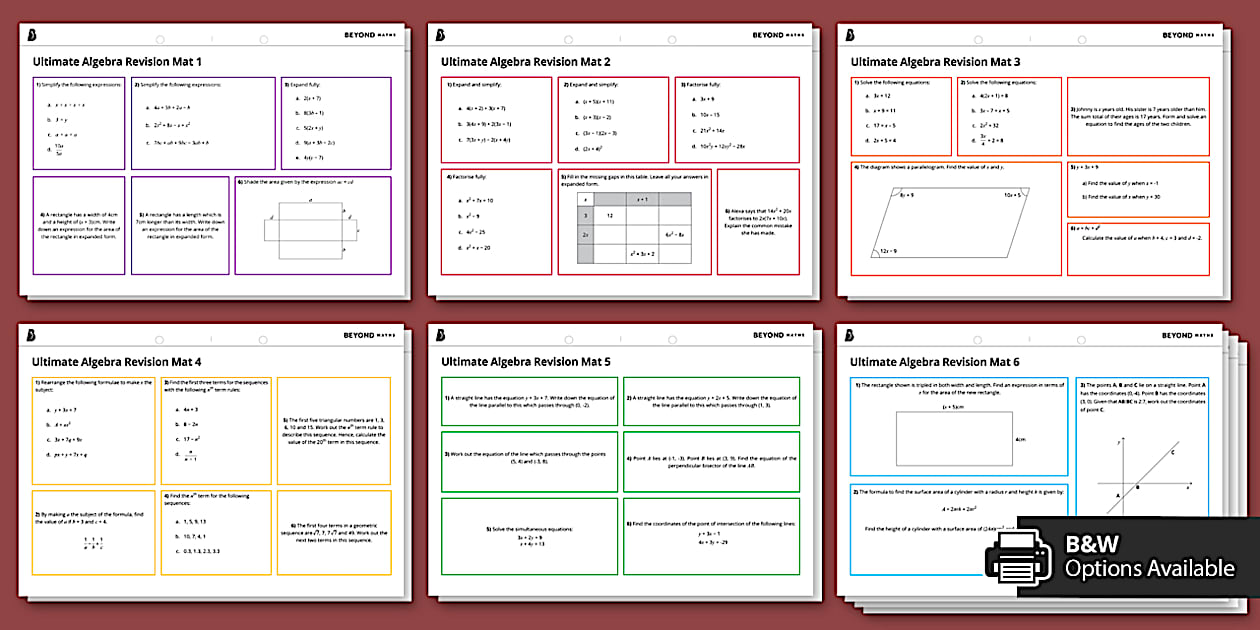 Grade 8 Mathematics Term 4 - Algebra Revision Activity Mats