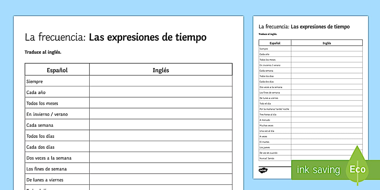 Time Expressions Worksheet / Worksheet Spanish - Twinkl