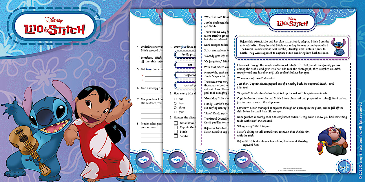 Lilo & Stitch: Third Grade Reading Comprehension Worksheet
