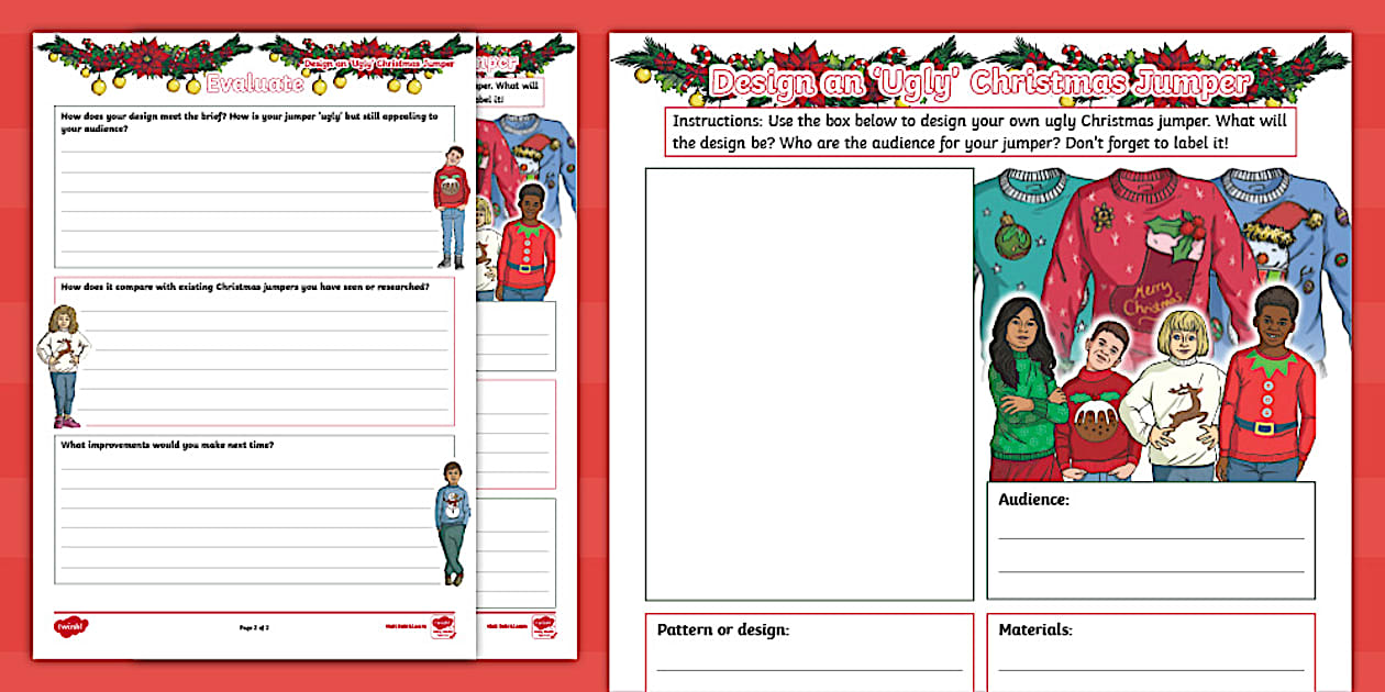 Design an 'Ugly' Christmas Jumper Worksheet (teacher made)