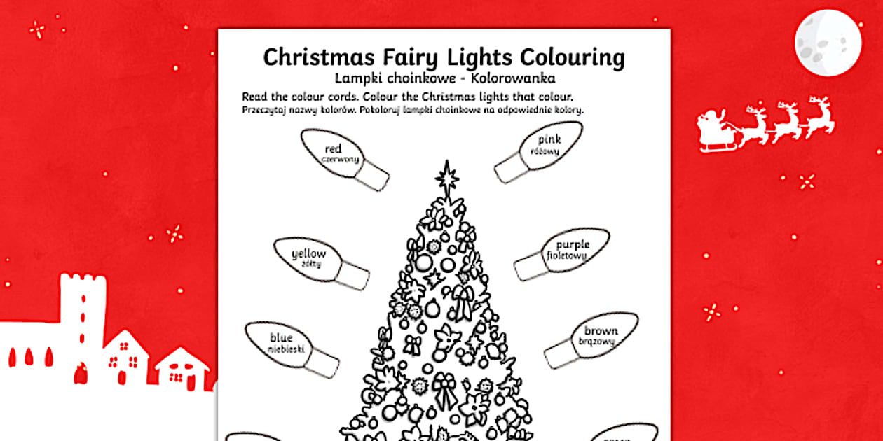 Christmas Fairy Lights Colouring Sheet Polish Translation-Polish ...