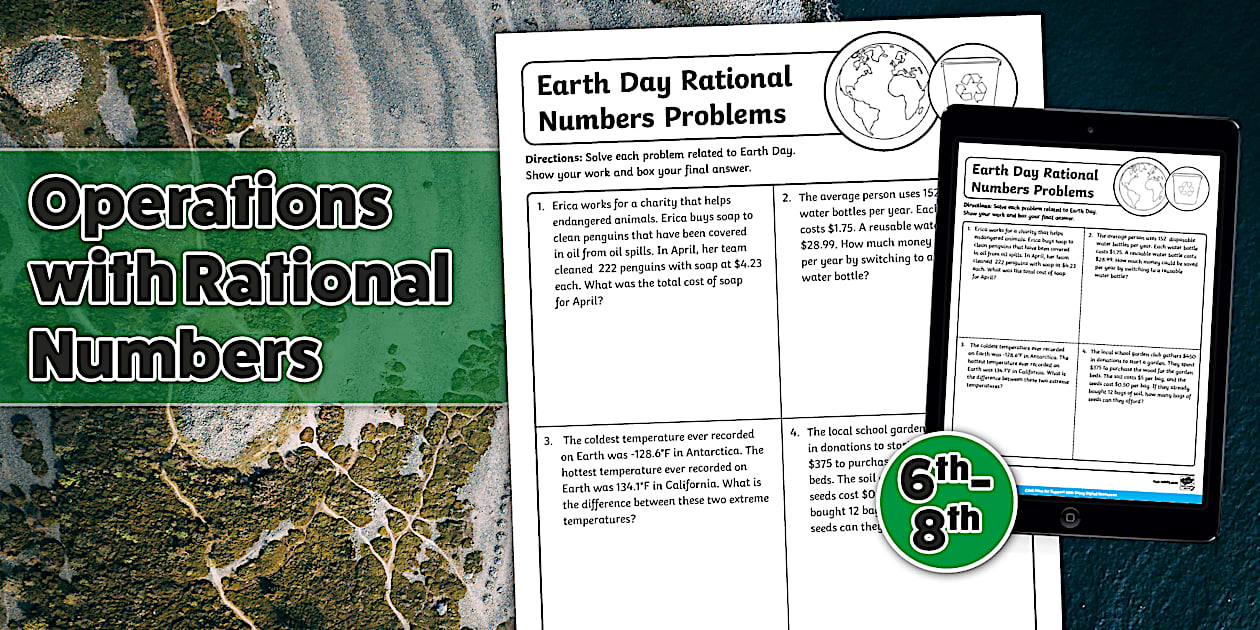 Earth Day Operations with Rational Numbers for 6th-8th Grade