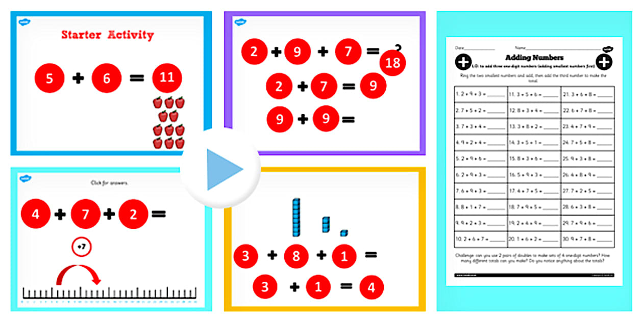 Year 2 Adding 3 1 Digit Numbers Lesson 3 Lesson Teaching Pack