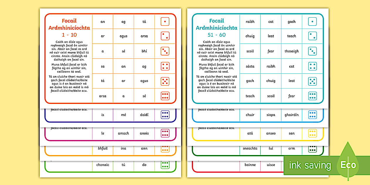 Focail Ardmhinicíochta 1 - 100 Cluichí Boird - Twinkl