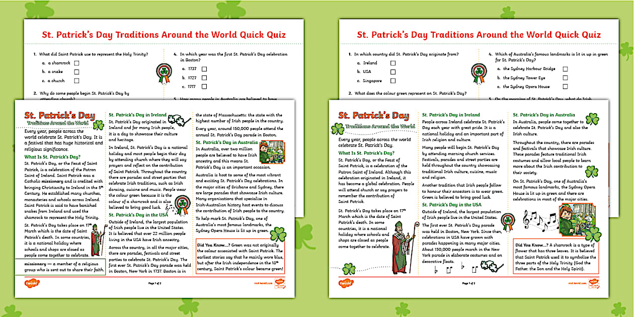 KS2 St. Patrick's Day Traditions Around the World Fact File