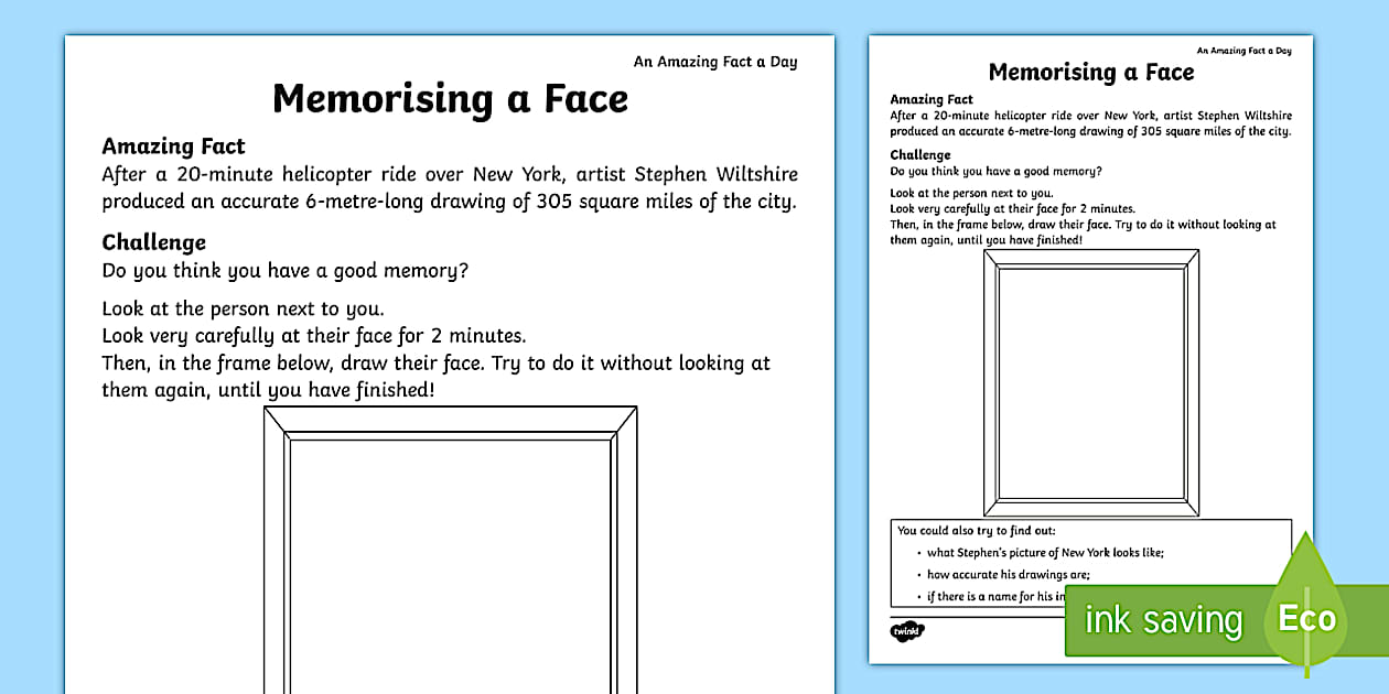 Editable Memorising a Face Worksheet (teacher made) - Twinkl