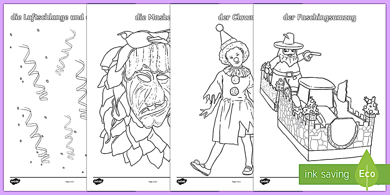 Fasching Ausmalbilder (teacher made) - Twinkl