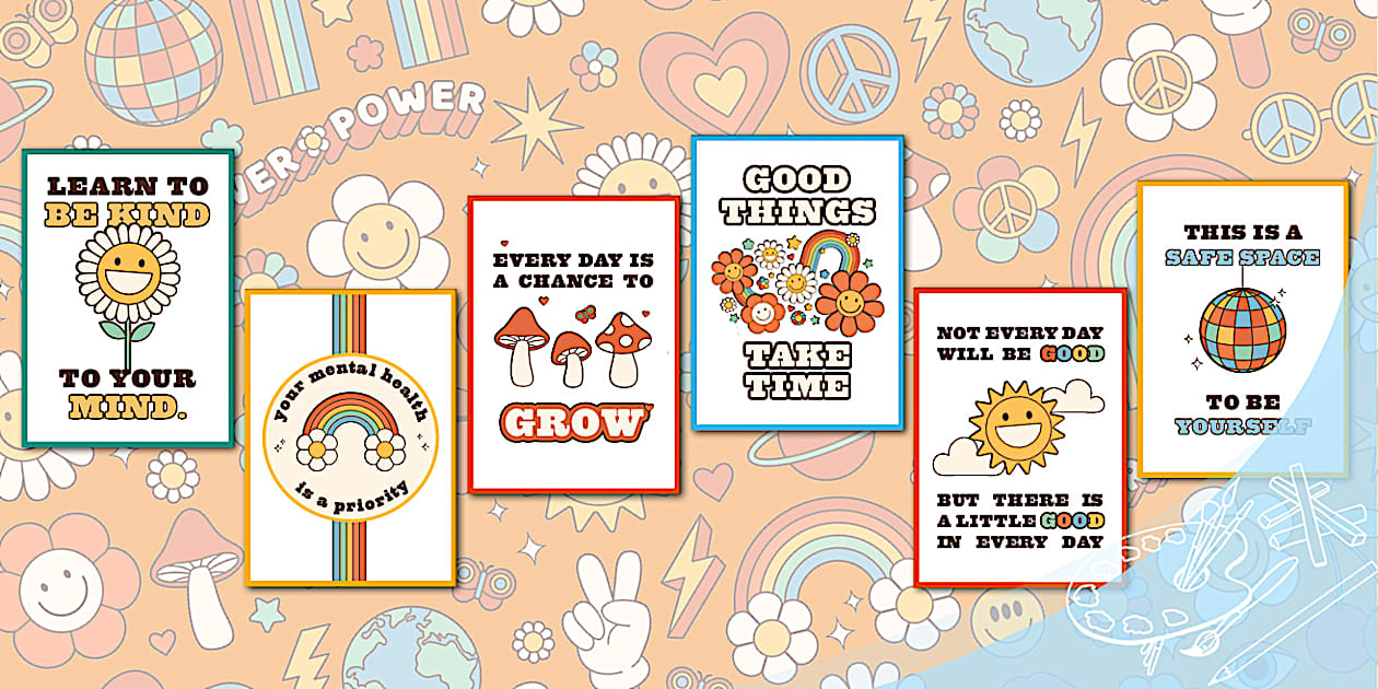 Retro Positive Mental Health Inspirational Posters Pack