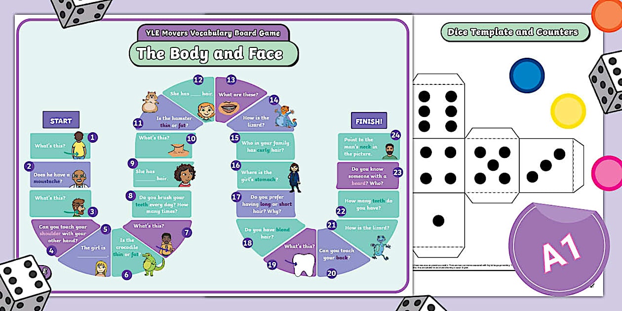 YLE Movers - Vocab Board Game (Body & Face) - Twinkl