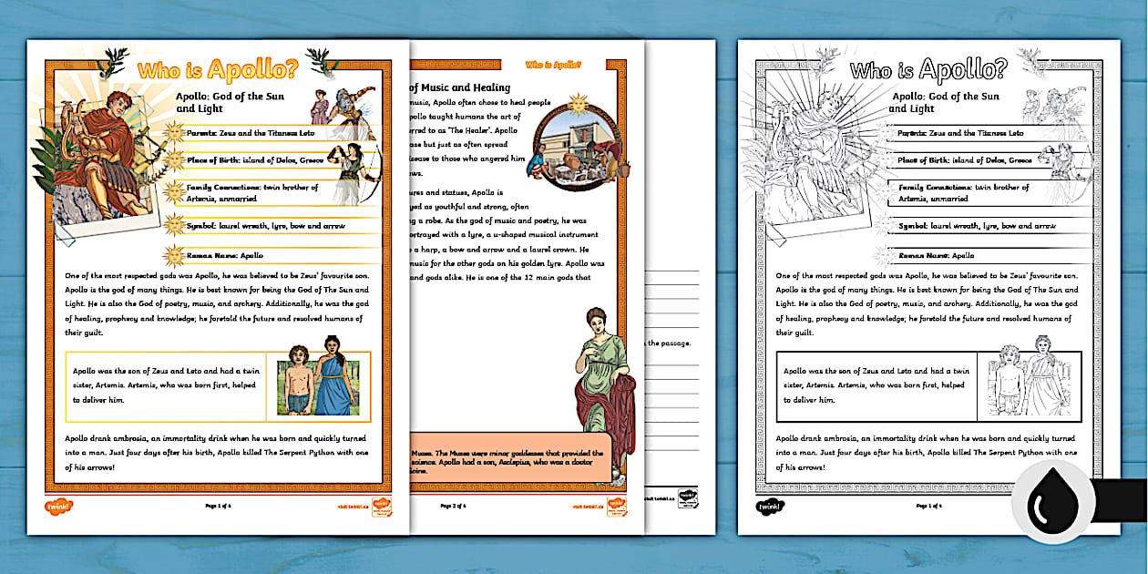 Apollo Greek God Intermediate Reading Comprehension - Twinkl