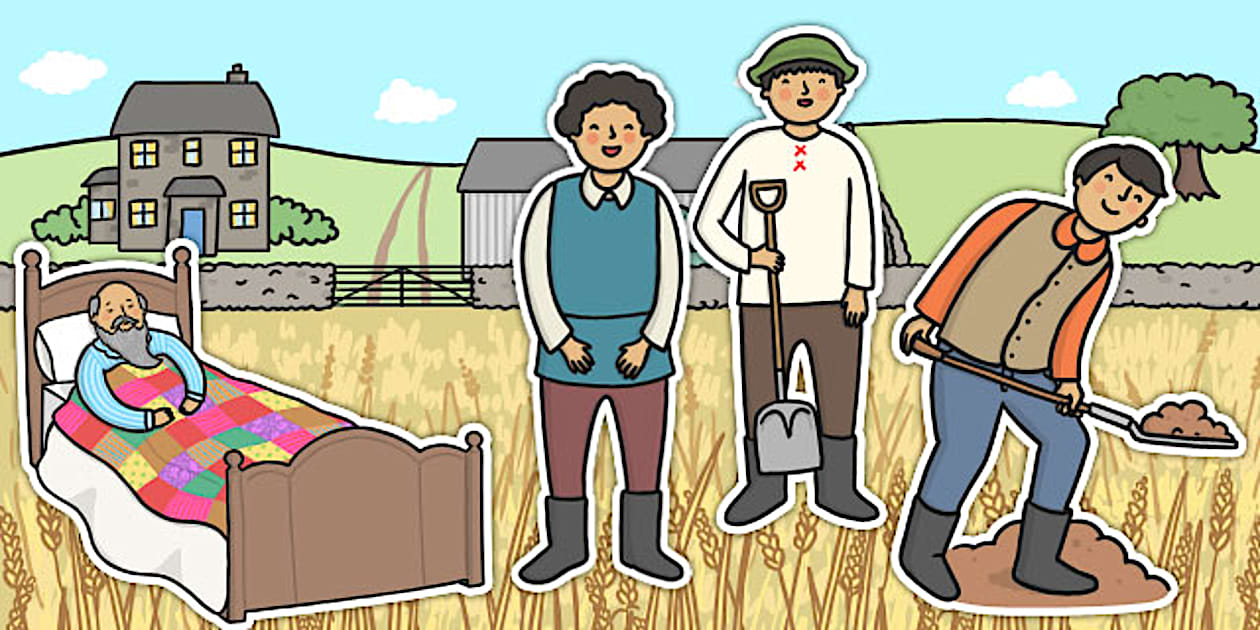 Black and White The Farmer and His Sons Stick Puppets