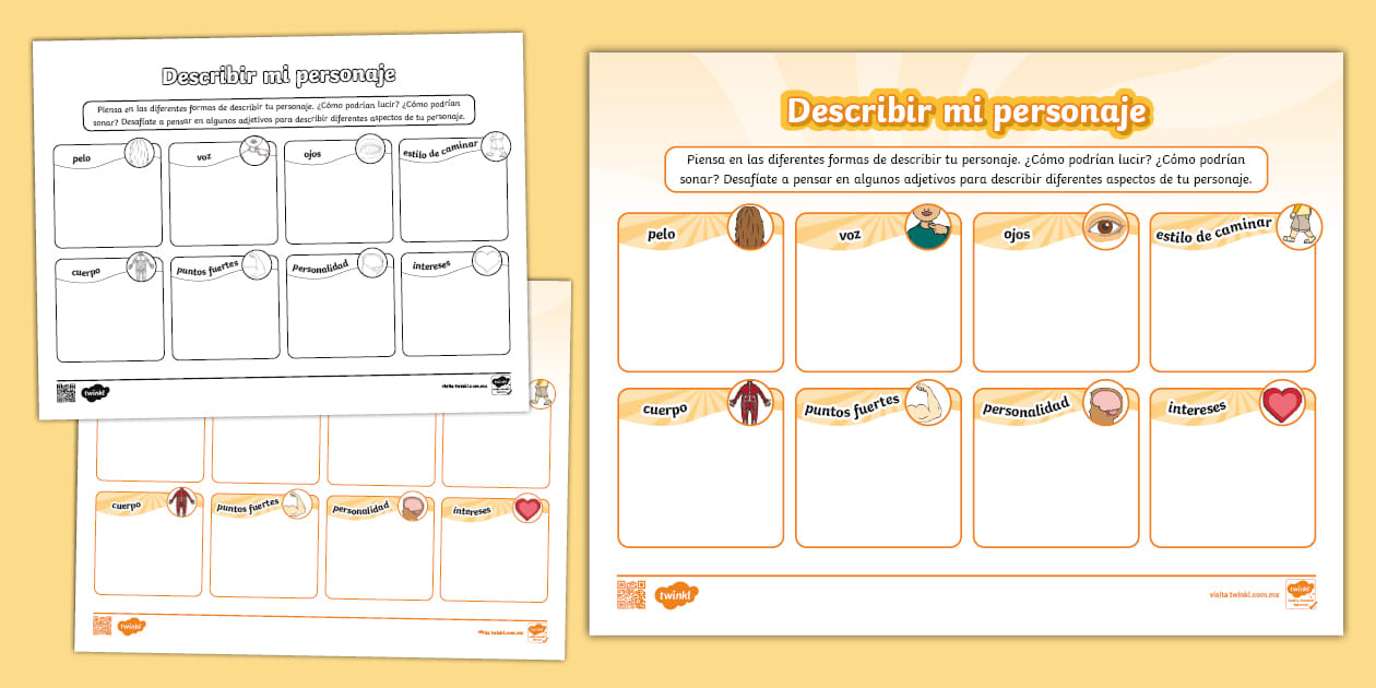 Hoja de actividad: Describir mi personaje - Adjetivos