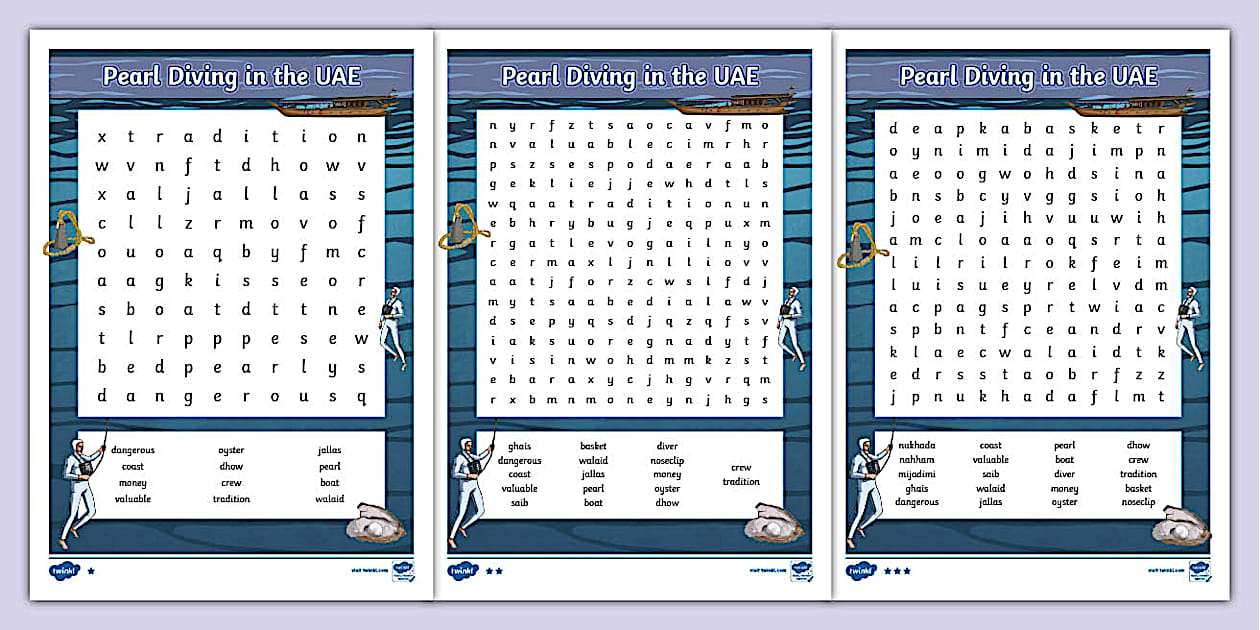 Pearl Diving in the UAE Differentiated Word Search - Twinkl