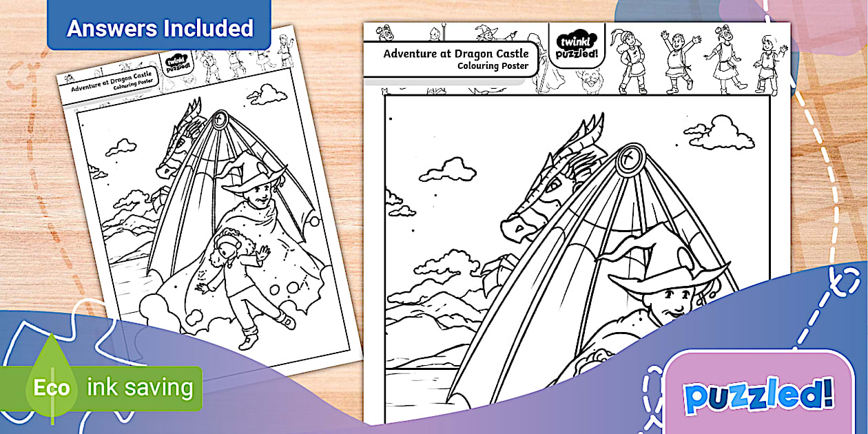 Adventure at Dragon Castle Colouring Poster (Teacher-Made)