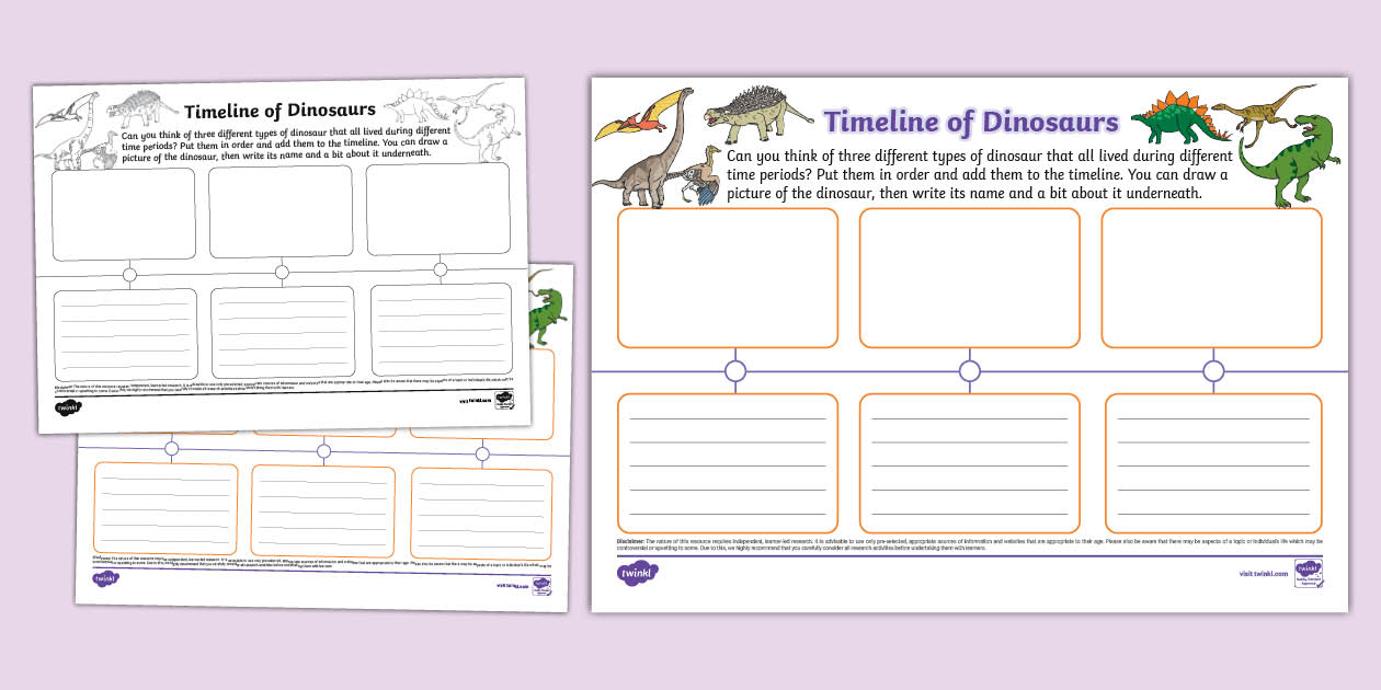 Dinosaur Timeline Worksheet (teacher made) - Twinkl