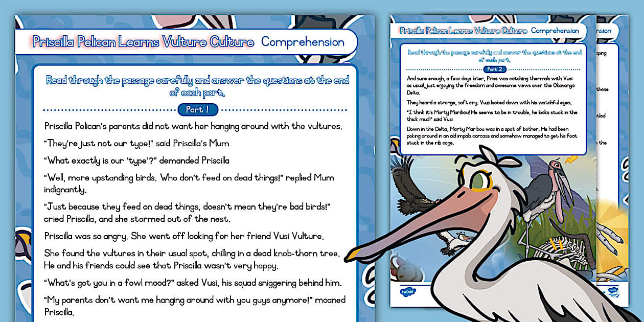 Priscilla Pelican learns Vulture Culture: Reading Comprehension