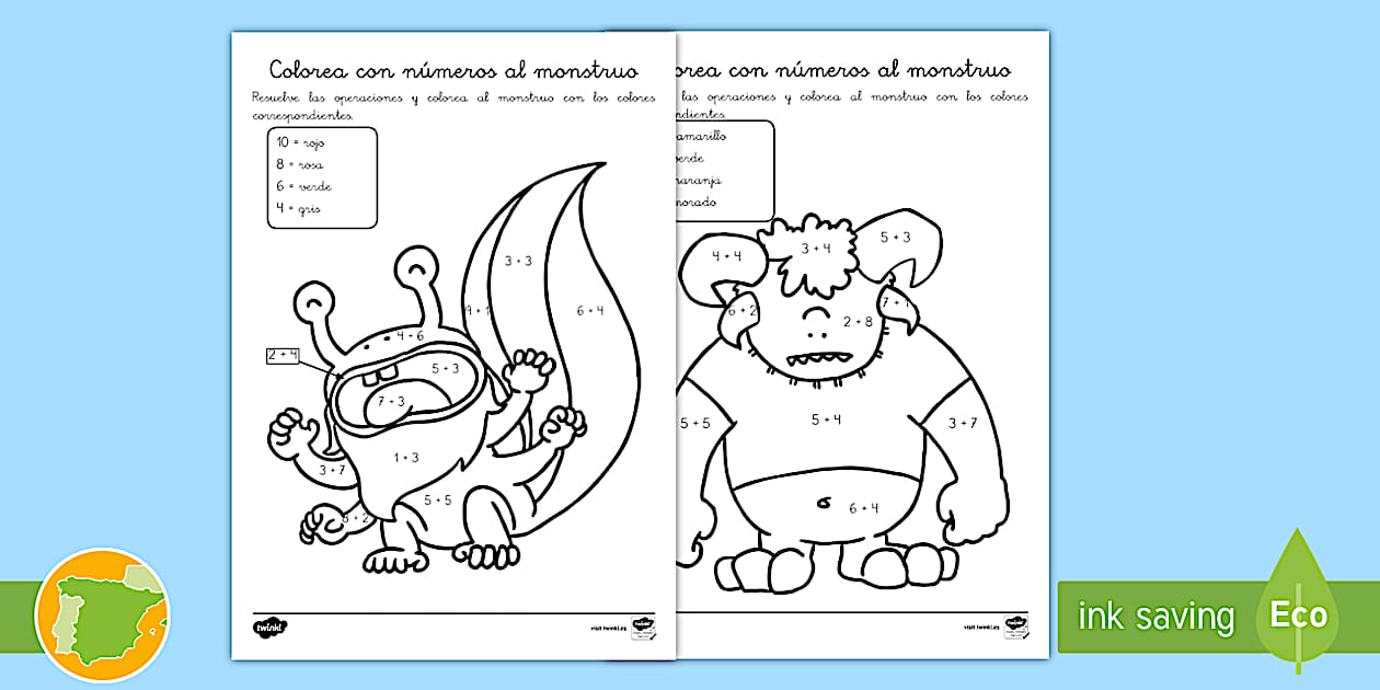 Ficha de actividad: Colorea con números a los monstruos