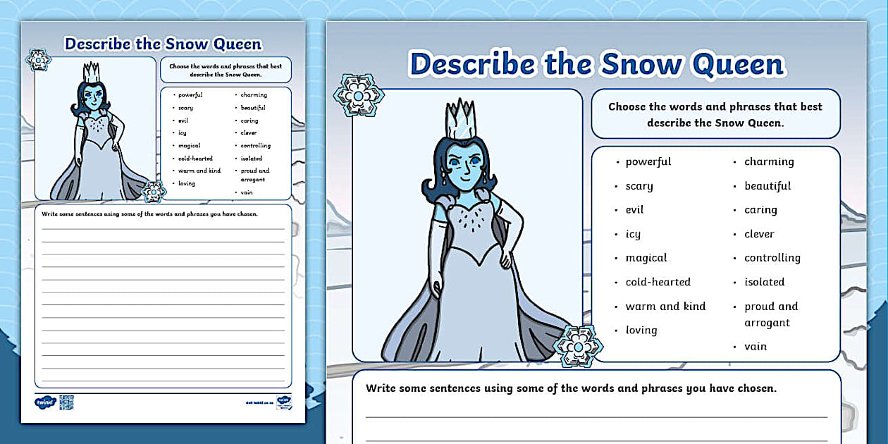 Describe the Snow Queen Worksheet (teacher made) - Twinkl
