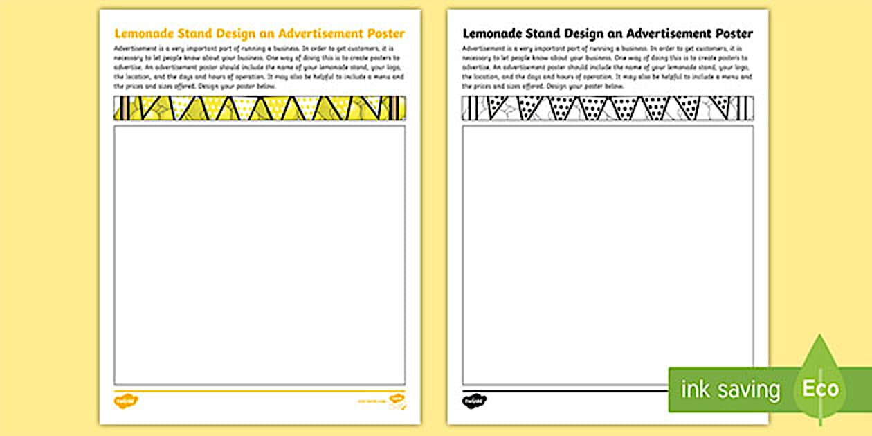 Lemonade Stand Advertisement Template | Poster Worksheet