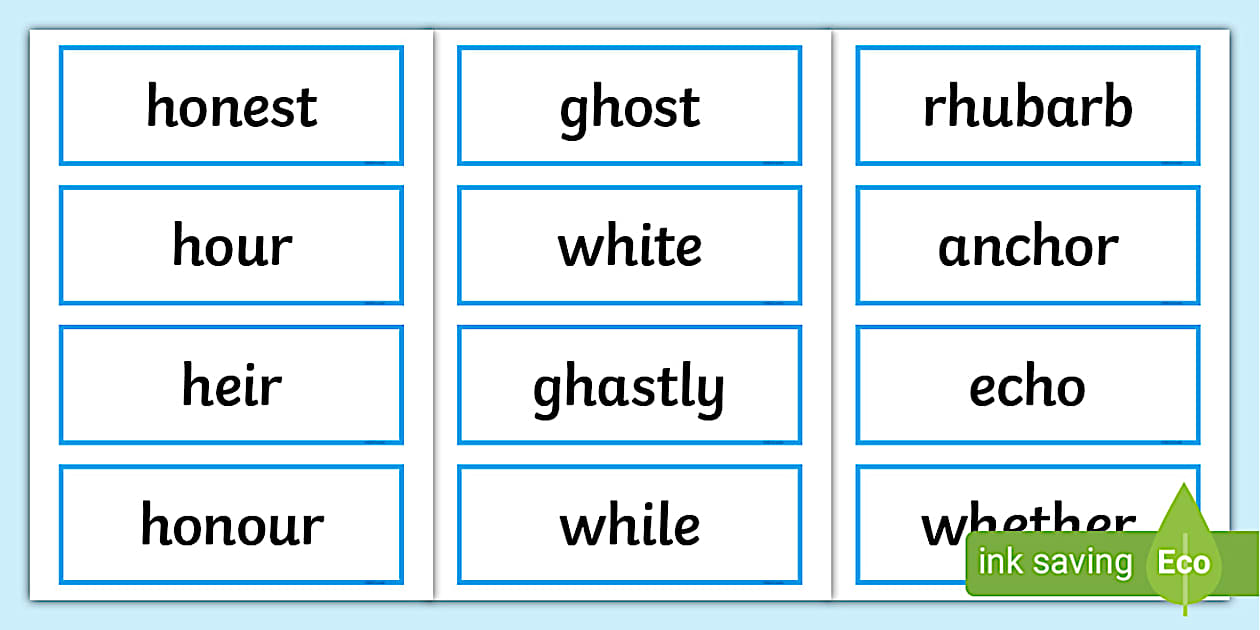 Silent h Word Cards