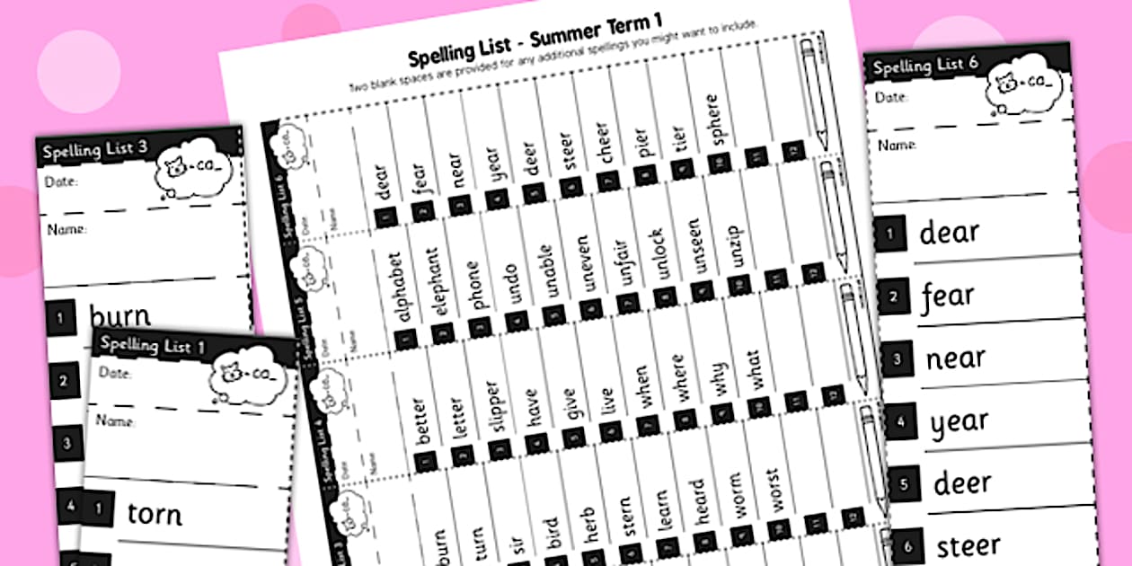 Editable Home Educators Spelling Lists Year 1 Summer 1