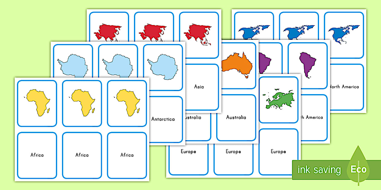 World Continents Matching Cards (Teacher-Made) - Twinkl