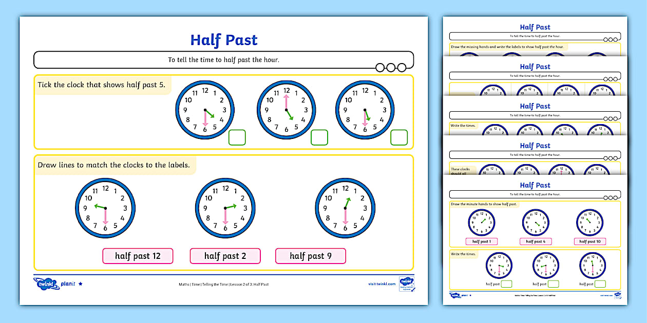 👉 Half Past Differentiated Maths Worksheets - Twinkl